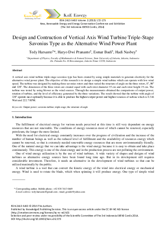 (PDF) Design and Contruction of Vertical Axis Wind Turbine Triple-Stage ...