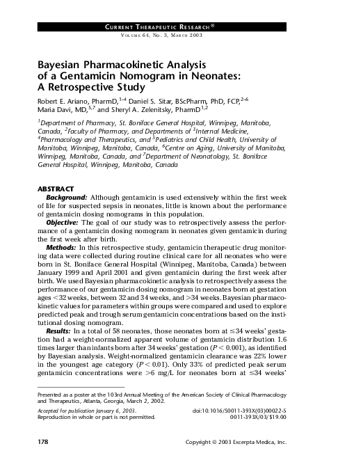 (PDF) Bayesian Pharmacokinetic Analysis of a Gentamicin Nomogram in ...