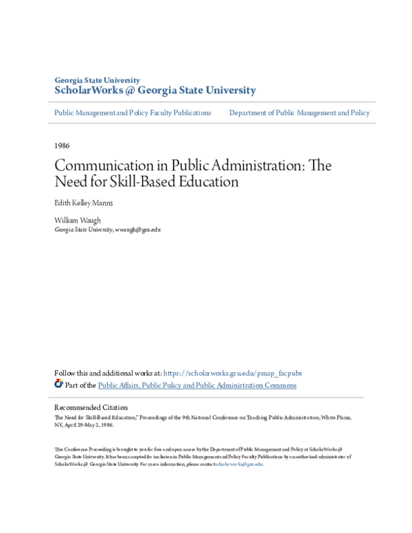 (PDF) Communication in Public Administration: The Need for Skill‐Based ...