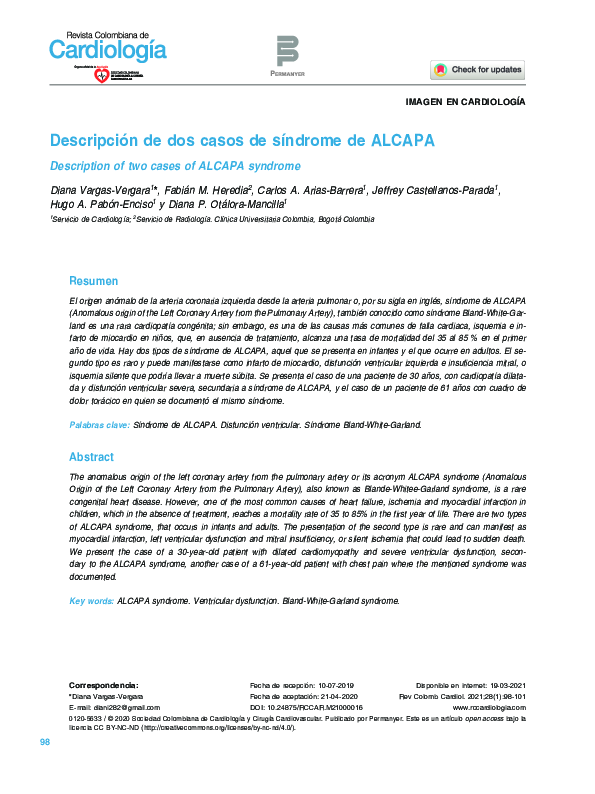 (PDF) Descripción de dos casos de síndrome de ALCAPA