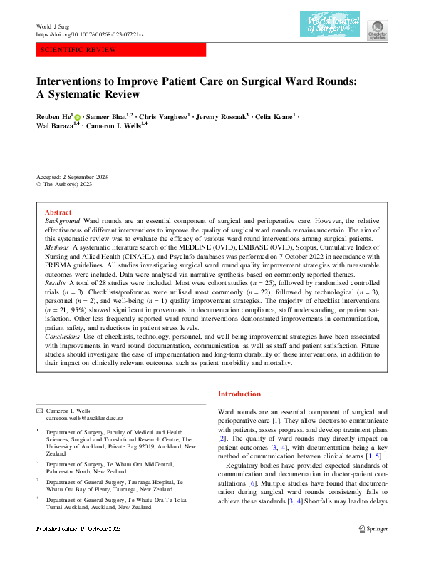 (PDF) Interventions to Improve Patient Care on Surgical Ward Rounds: A ...