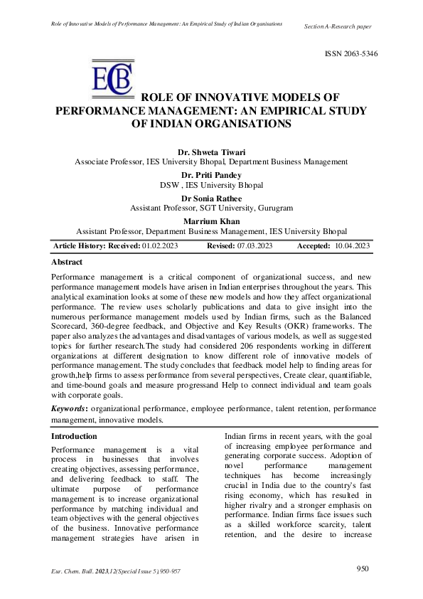 (PDF) ROLE OF INNOVATIVE MODELS OF PERFORMANCE MANAGEMENT: AN EMPIRICAL ...