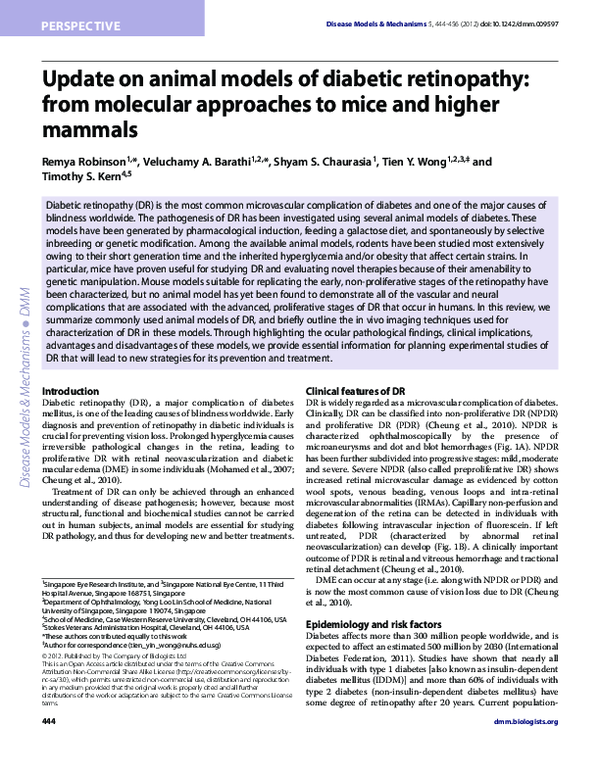 (PDF) Update on animal models of diabetic retinopathy: from molecular ...