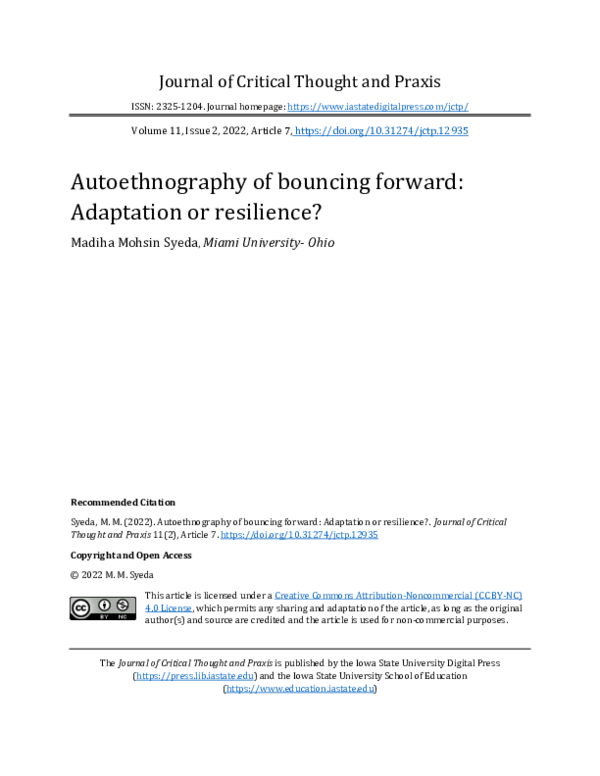 (PDF) Autoethnography of Bouncing Forward: Adaptation or Resilience?