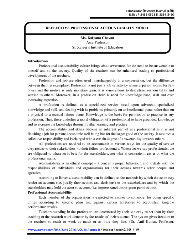 (PDF) Reflective Professional Accountability Model | Kalpana Chavan - Academia.edu