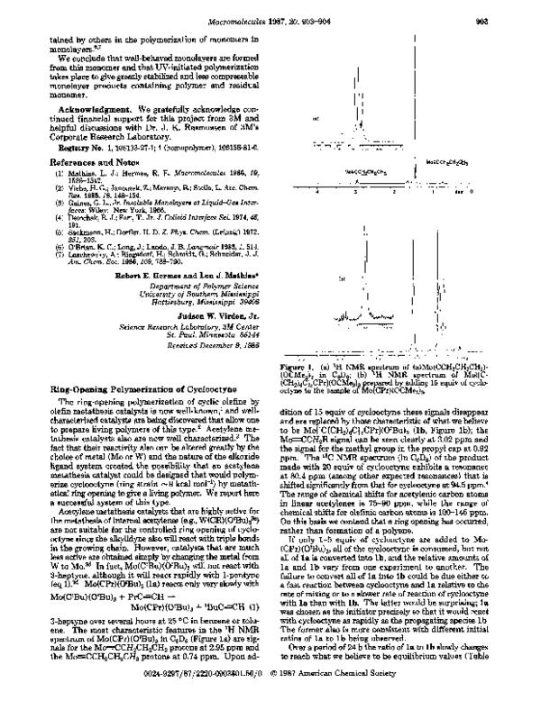 (PDF) Ring-opening polymerization of cyclooctyne