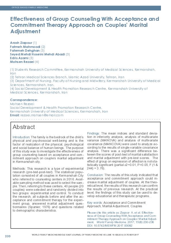 (PDF) Effectiveness of Group Counseling with Acceptance and Commitment Therapy Approach on ...