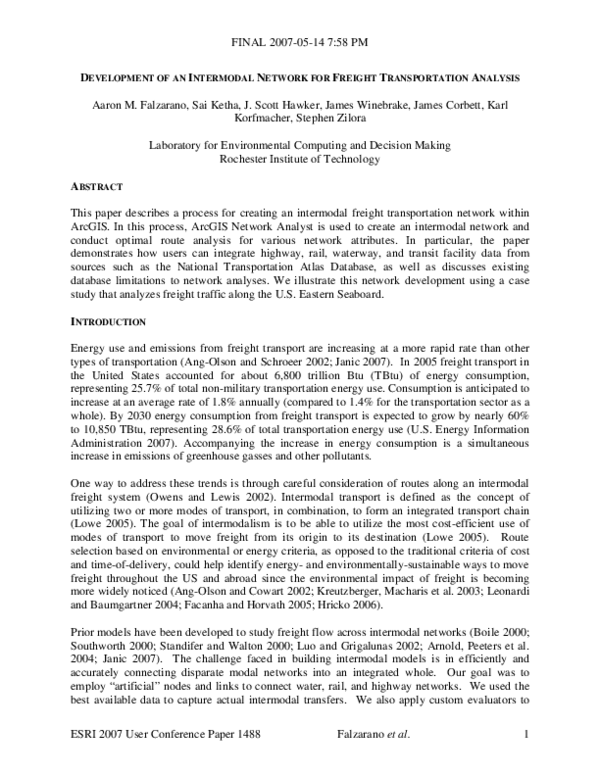 (PDF) Development of an intermodal network for freight transportation analysis