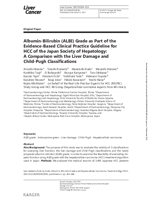 (PDF) Albumin-Bilirubin (ALBI) Grade as Part of the Evidence-Based Clinical Practice Guideline ...
