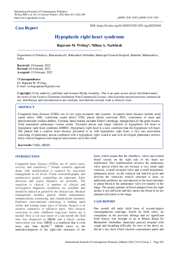 (PDF) Hypoplastic Right Heart Syndrome: A Case Study