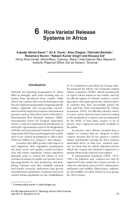 (PDF) Rice varietal release systems in Africa