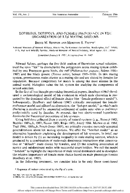 (PDF) Hotshots, Hotspots, and Female Preference in the Organization of ...