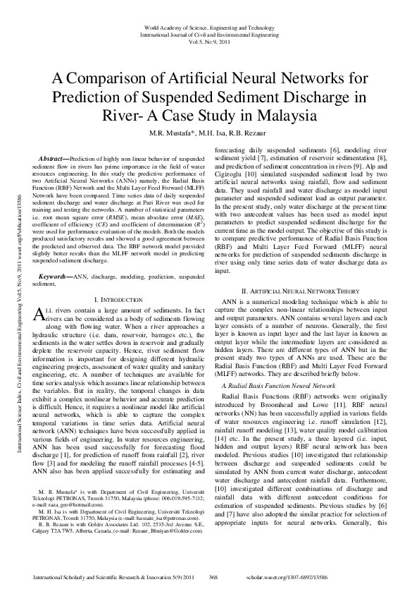 (PDF) A Comparison Of Artificial Neural Networks For Prediction Of Suspended Sediment Discharge ...
