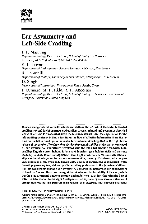 (PDF) Ear asymmetry and left-side cradling