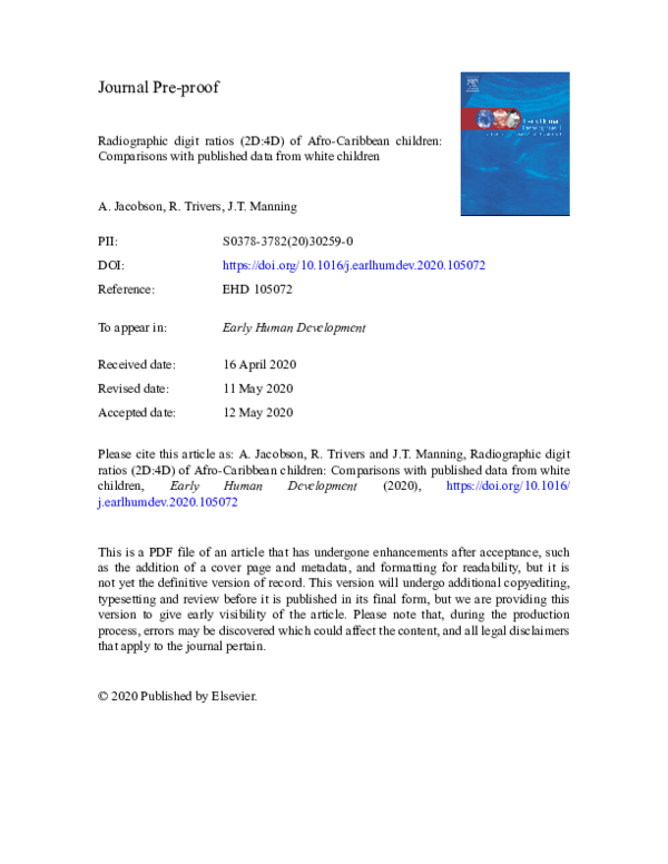 (PDF) Radiographic digit ratios (2D:4D) of Afro-Caribbean children ...
