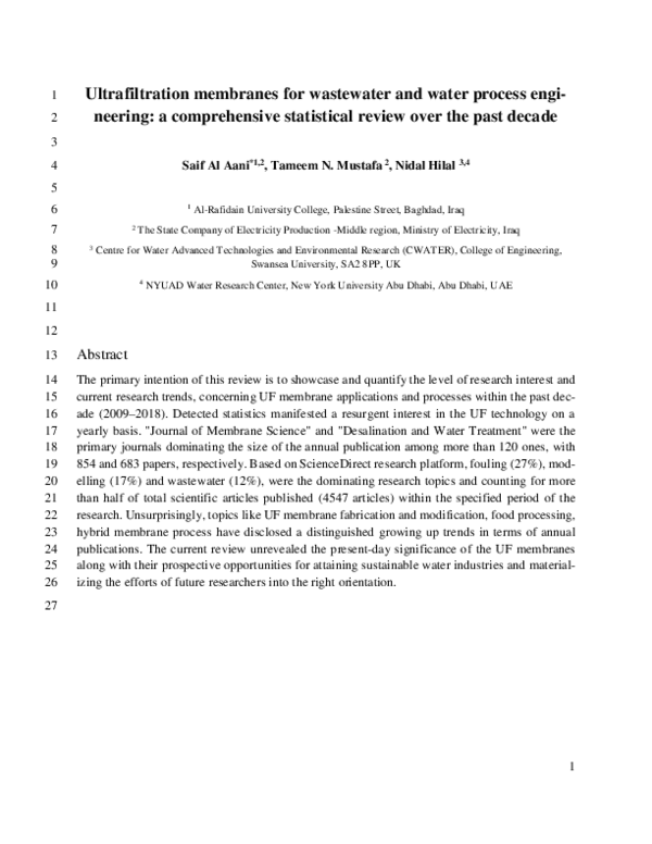 (PDF) Ultrafiltration membranes for wastewater and water process engineering: A comprehensive ...
