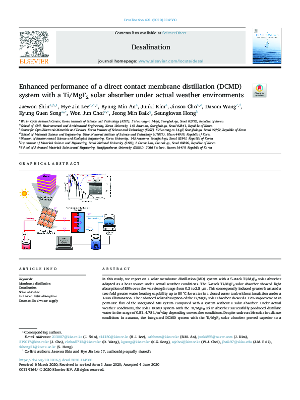 (PDF) Enhanced performance of a direct contact membrane distillation (DCMD) system with a Ti ...