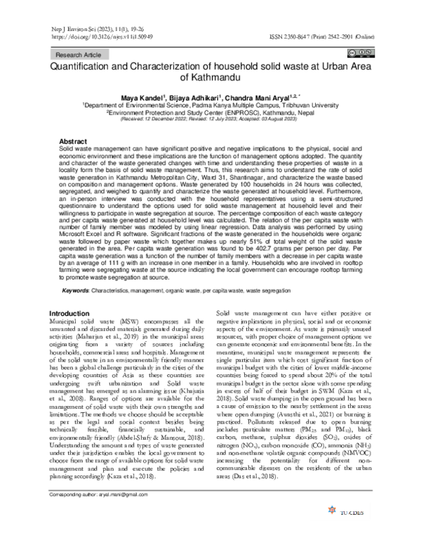 (PDF) Quantification and characterization of household solid waste at ...