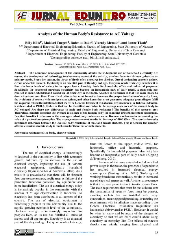 (PDF) Analysis of the Human Body's Resistance to AC Voltage