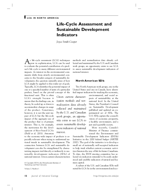 (PDF) Life-Cycle Assessment and Sustainable Development Indicators