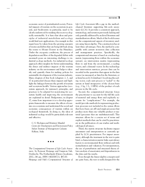 (PDF) The Computational Structure of Life Cycle Assessment, by Reinout ...