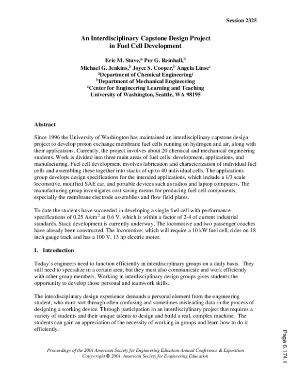 (PDF) An Interdisciplinary Capstone Design Project In Fuel Cell Development