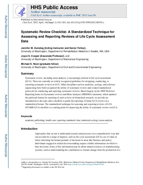 (PDF) Systematic Review Checklist | Joyce Cooper - Academia.edu