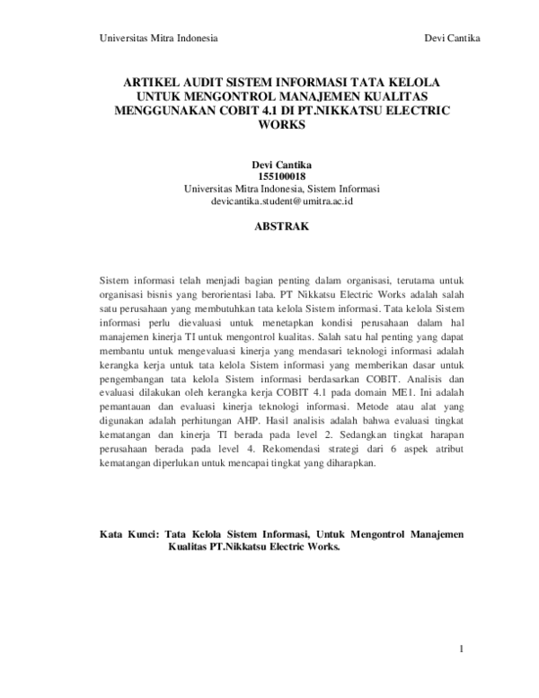 (PDF) Artikel Audit Sistem Informasi Tata Kelola Untuk Mengontrol ...