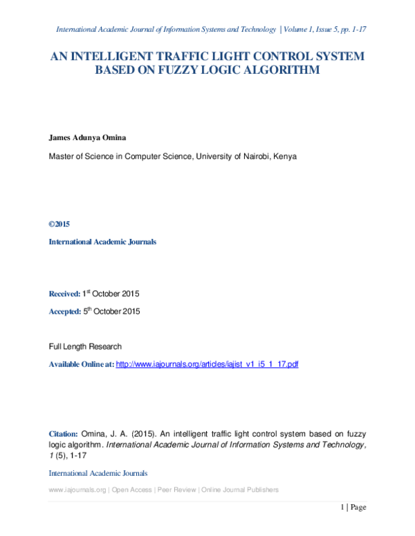 (PDF) An Intelligent Traffic Light Control System Based on Fuzzy Logic Algorithm