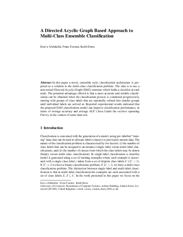 (PDF) A Directed Acyclic Graph Based Approach to Multi-Class Ensemble Classification