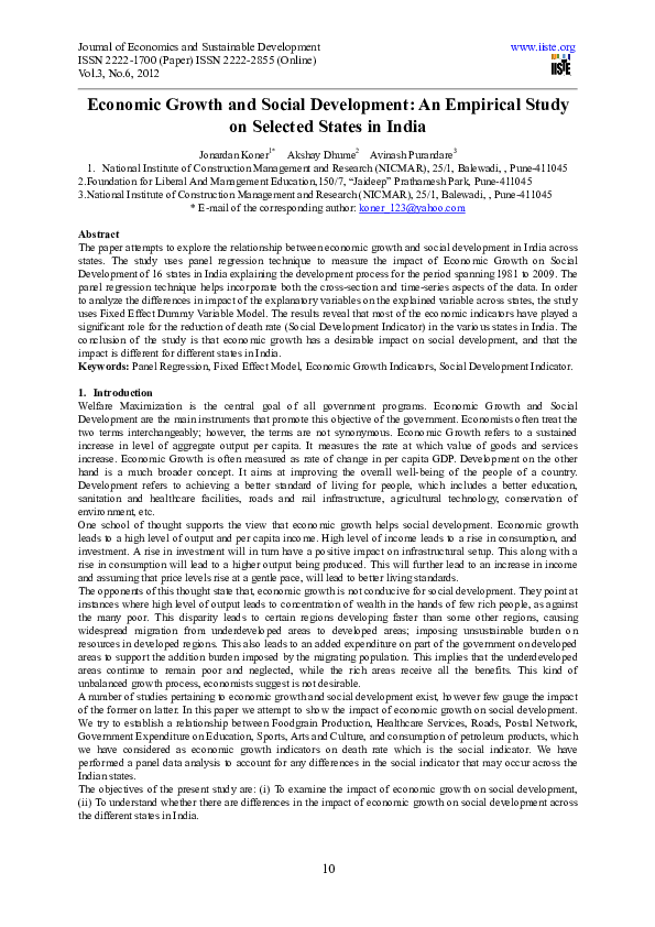 (PDF) Economic Growth and Social Development: An Empirical Study on ...