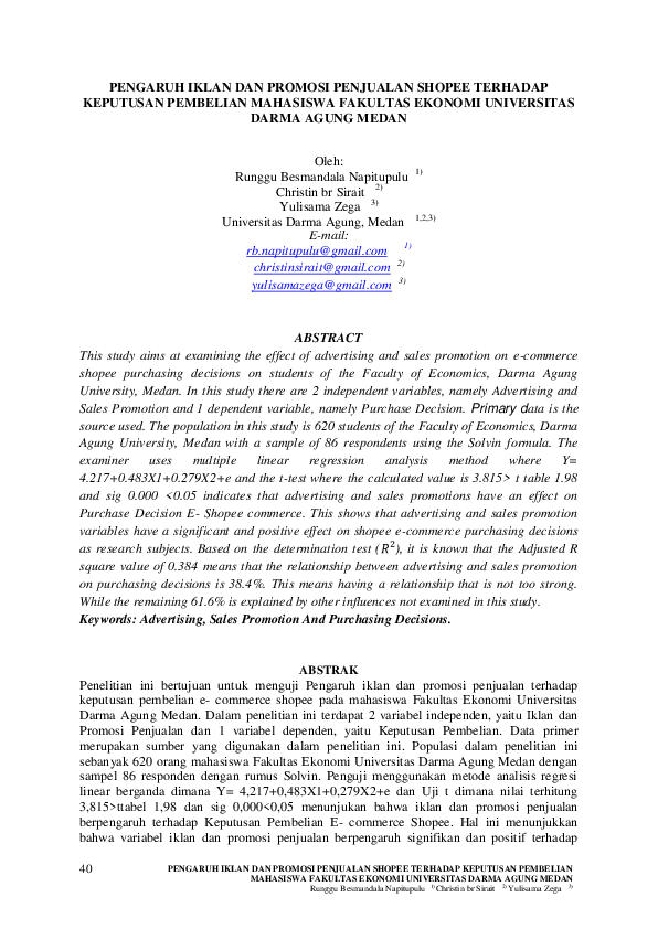 (PDF) Pengaruh Iklan Dan Promosi Penjualan Shopee Terhadap Keputusan Pembelian Mahasiswa ...