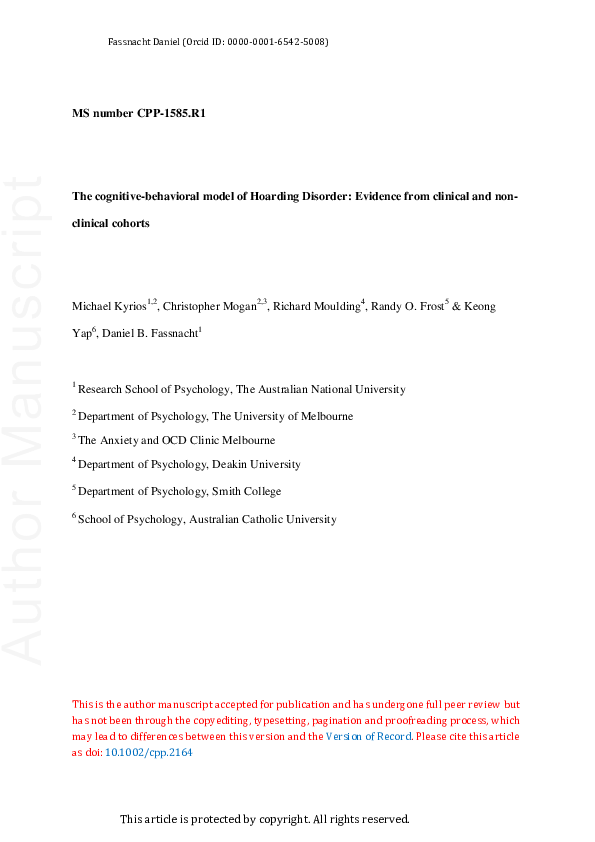(PDF) The cognitive-behavioural model of hoarding disorder: Evidence ...