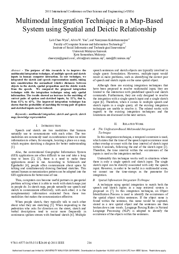 Pdf Multimodal Integration Technique In A Map Based System Using Spatial And Deictic Relationship