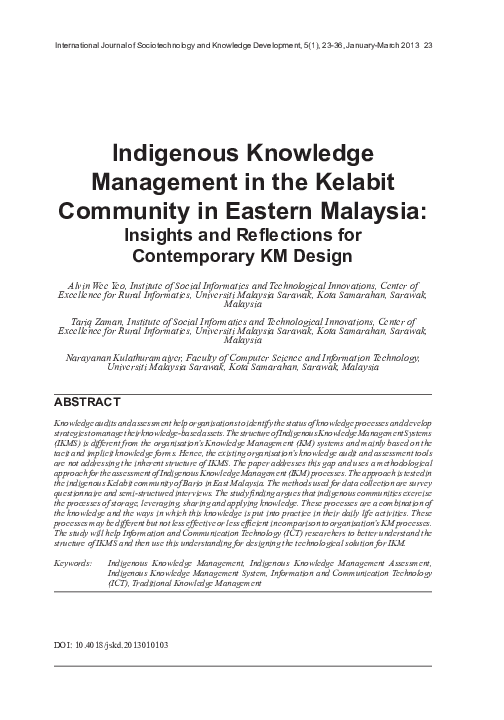 (PDF) Indigenous Knowledge Management in the Kelabit Community in Eastern Malaysia