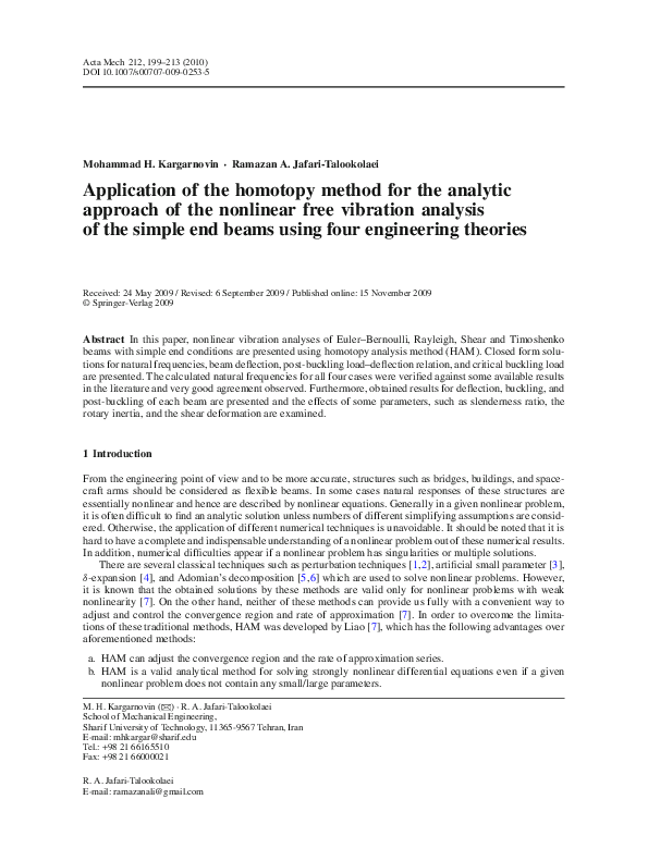 Pdf Application Of The Homotopy Method For The Analytic Approach Of The Nonlinear Free