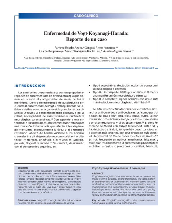 (PDF) Enfermedad de Vogt Koyanagi Harada. Reporte de un caso y revisión de la literatura