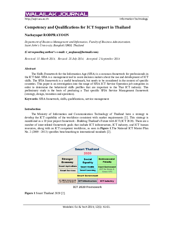 (PDF) Competency and Qualifications for ICT Support in Thailand
