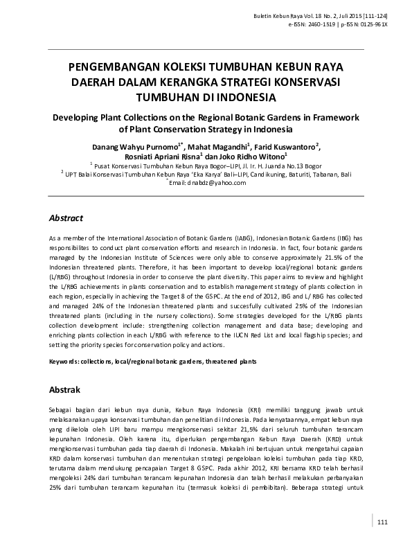 (PDF) Pengembangan Koleksi Tumbuhan Kebun Raya Daerah Dalam Kerangka ...