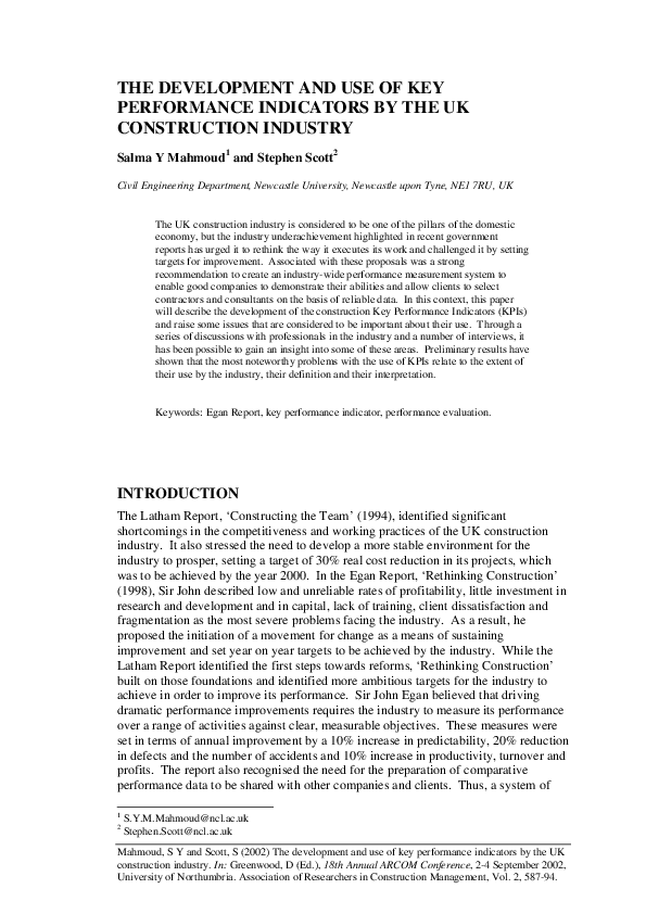 (PDF) The development and use of key performance indicators by the UK ...