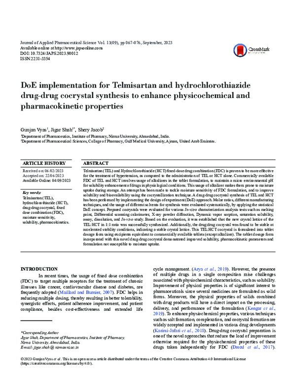 (PDF) DoE implementation for Telmisartan and hydrochlorothiazide drug ...