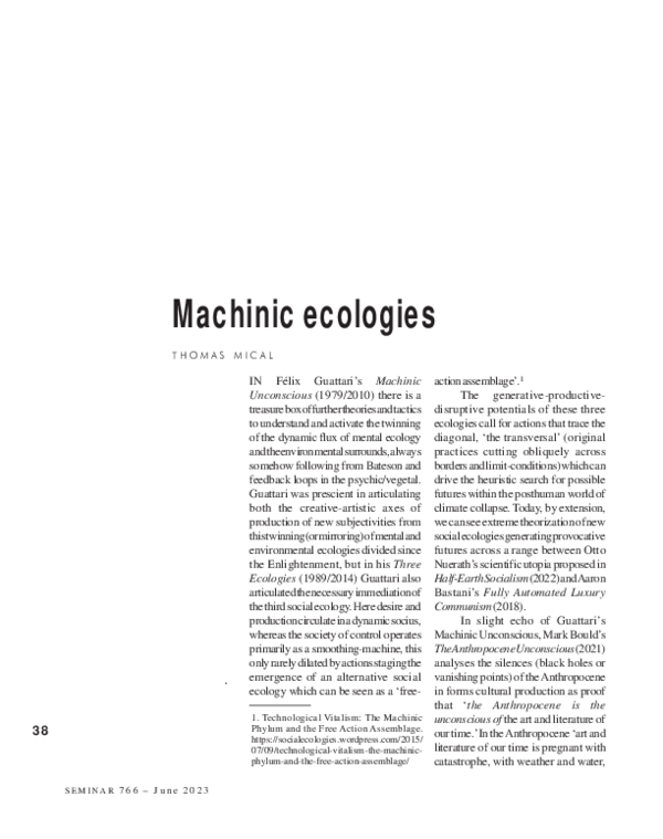 (PDF) Machinic Ecologies
