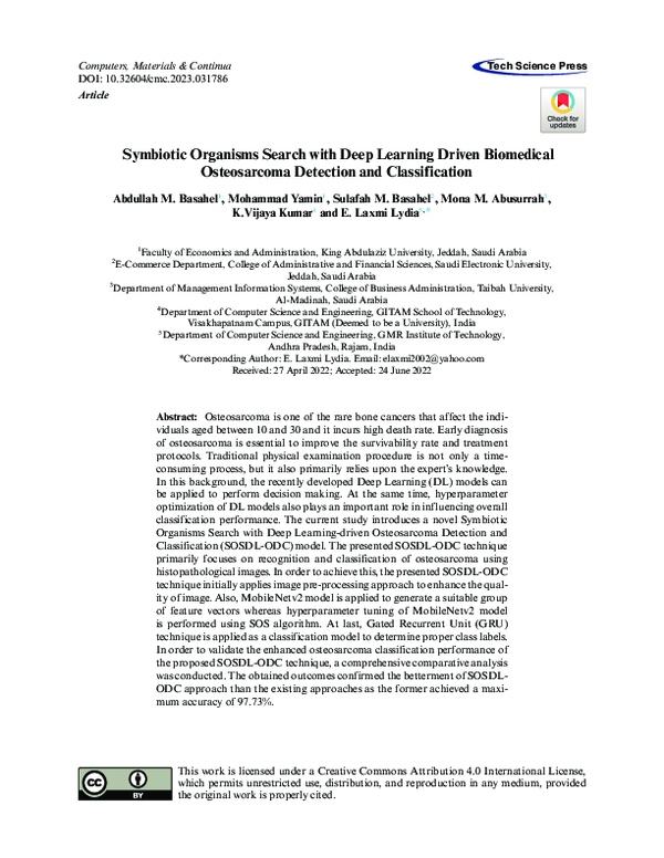 Pdf Symbiotic Organisms Search With Deep Learning Driven Biomedical Osteosarcoma Detection And