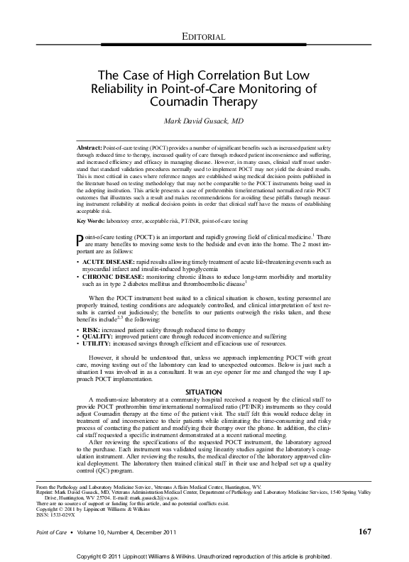 (PDF) The Case of High Correlation But Low Reliability in Point-of-Care ...