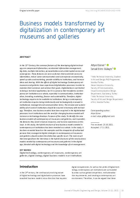 (PDF) Business models transformed by digitalization in contemporary art ...