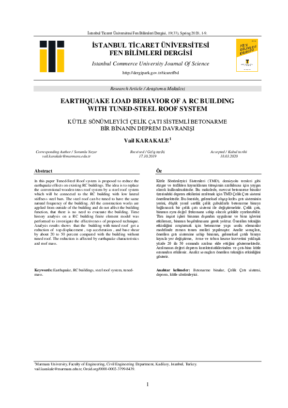 (PDF) Earthquake Load Behavior of a RC Building with Tuned-Steel Roof System