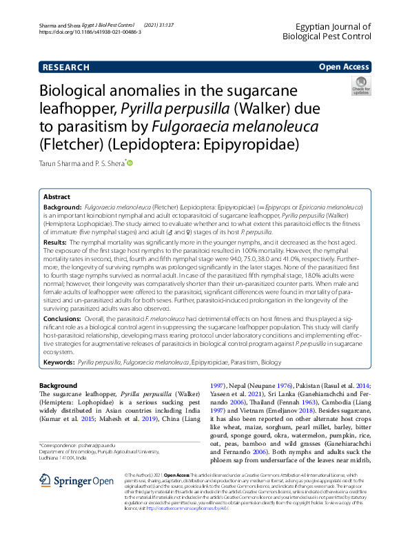 (PDF) Biological anomalies in the sugarcane leafhopper, Pyrilla ...