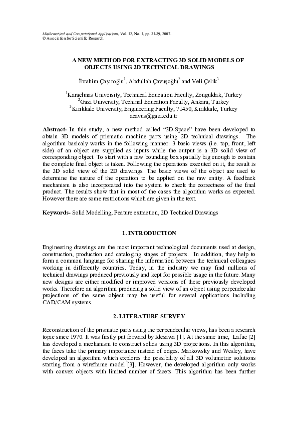 Pdf A New Method For Extracting 3d Solid Models Of Objects Using 2d Technical Drawings