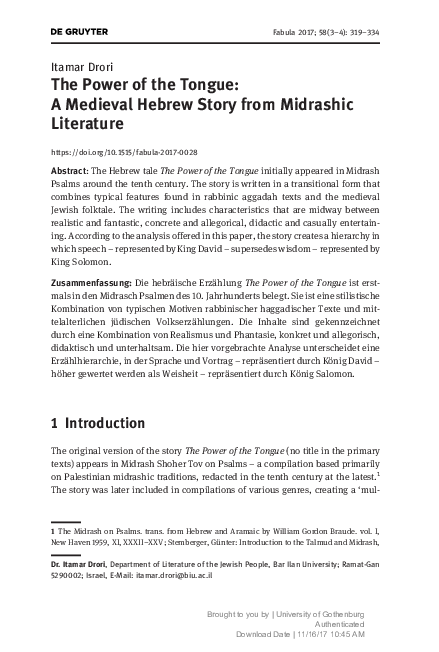 (PDF) The Power of the Tongue:A Medieval Hebrew Story from Midrashic ...