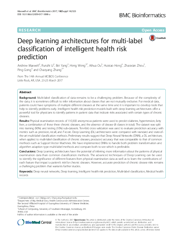 (PDF) Deep learning architectures for multi-label classification of intelligent health risk ...